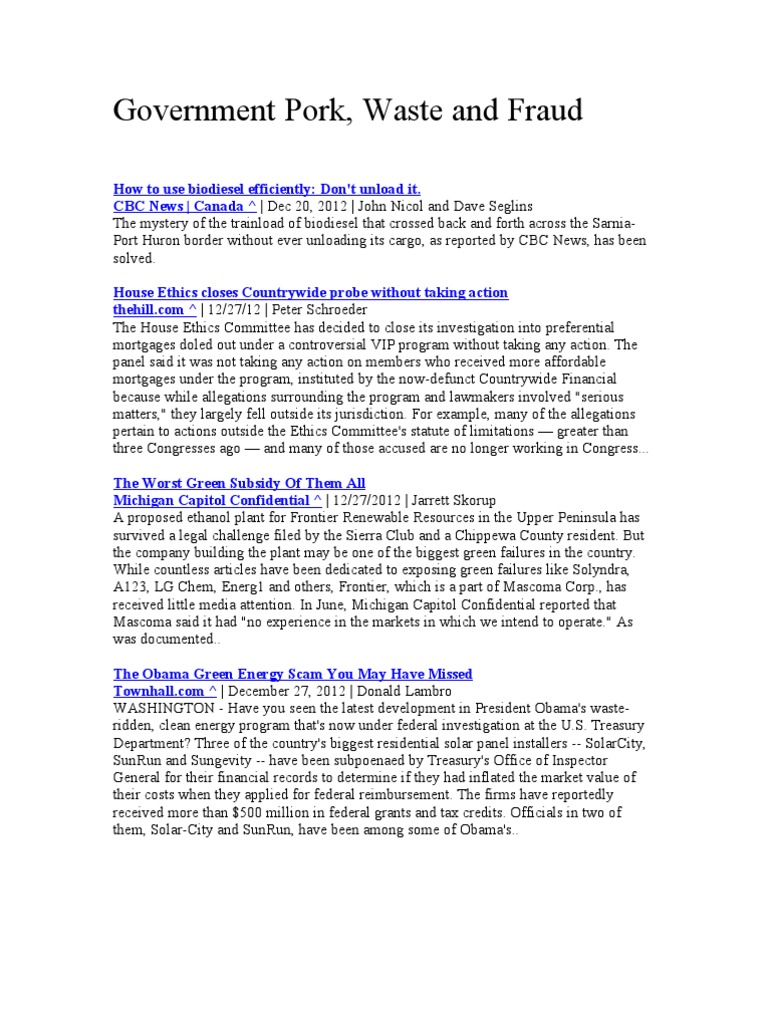 My List of Government Pork, Waste and Fraud | PDF | Council On American ...