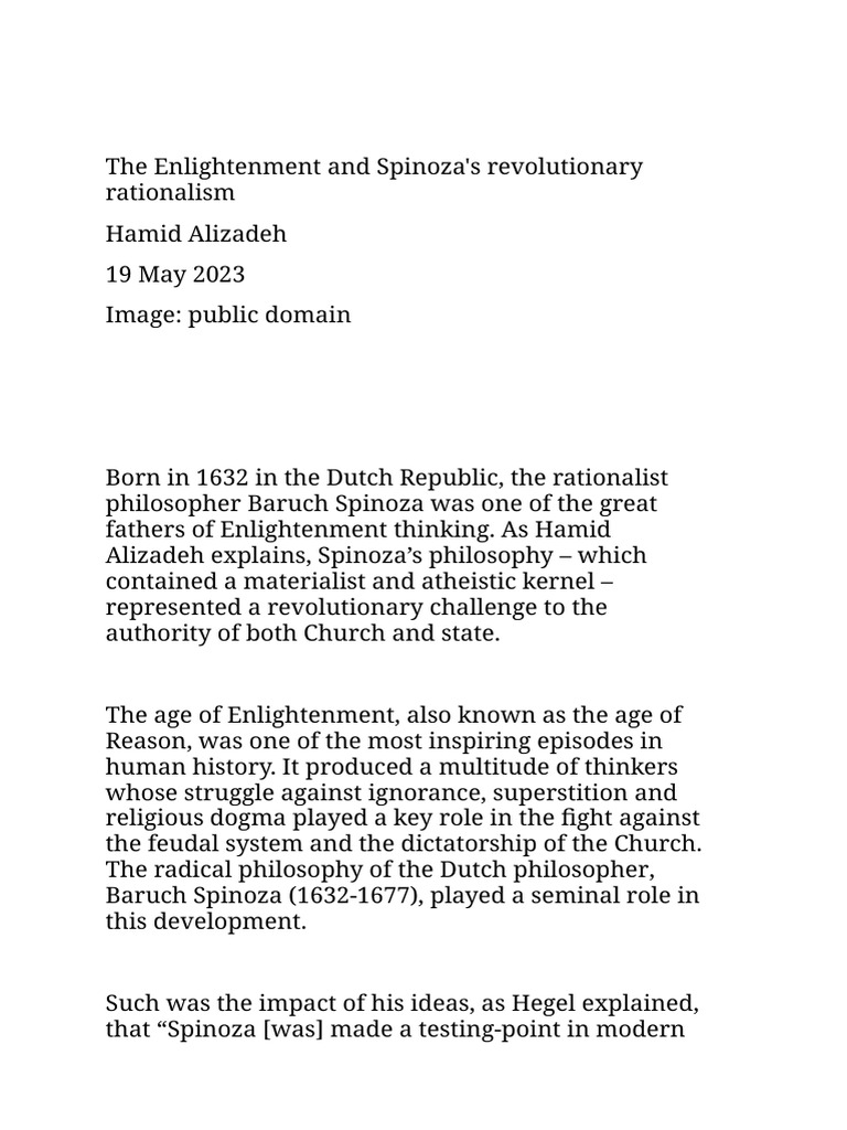 The Enlightenment and Spinoza's Revolutionary Rationalism | PDF | René ...