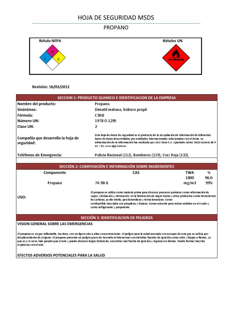 Msds Gas Propano