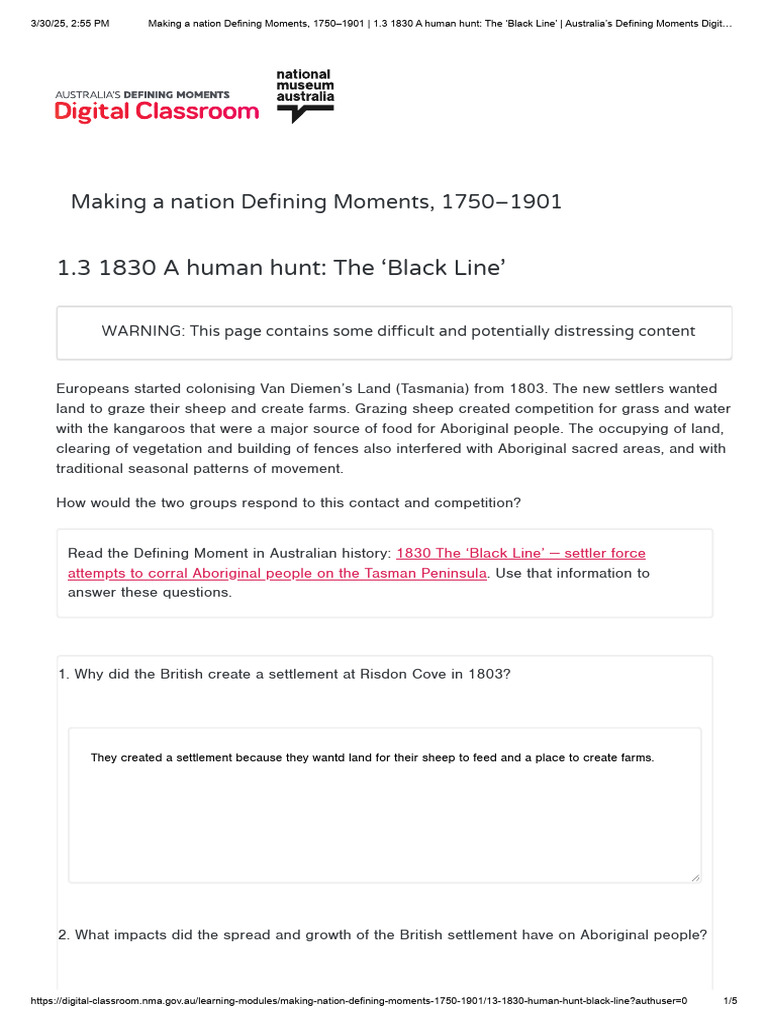 1.3 1830 A Human Hunt: The Black Line': Making A Nation Defining ...