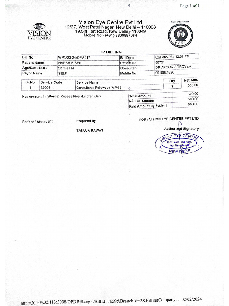 Opd Bill Reciept | PDF