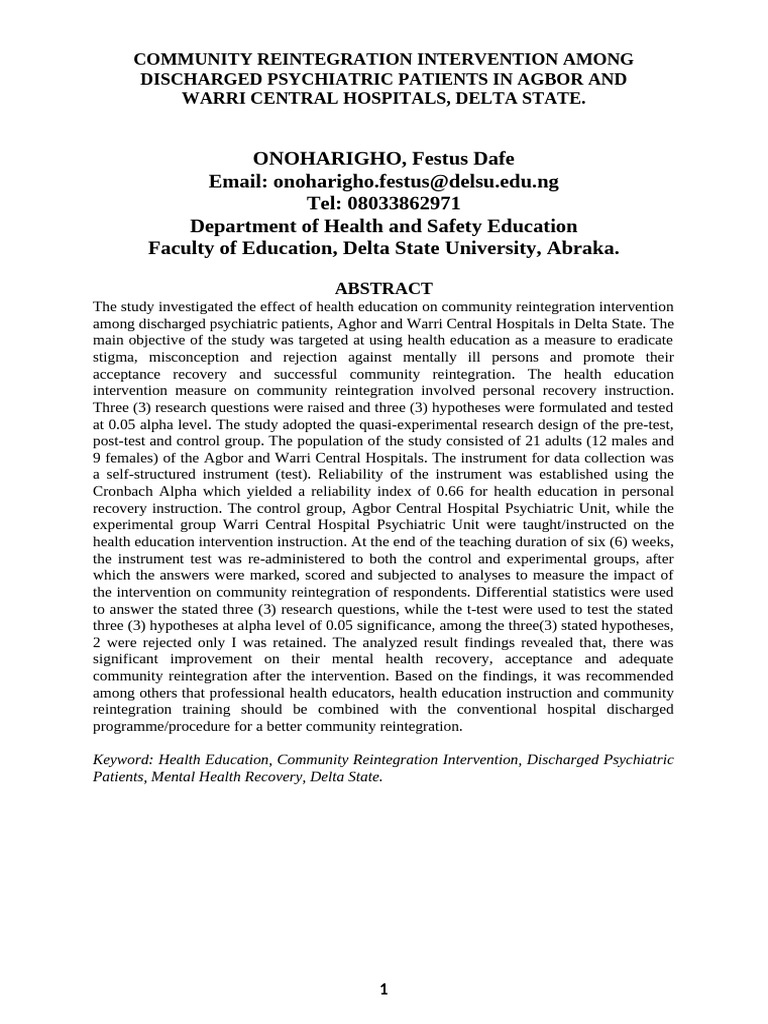 Community Reintegration Intervention Among | PDF | Mental Health ...