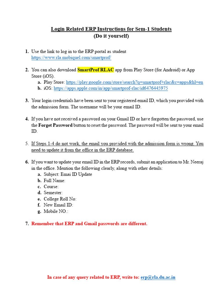 Login Related ERP Instructions | PDF