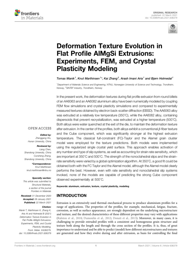 Manik Deformation Texture Evolution in Flat Profile AlMgSi Extrusions ...