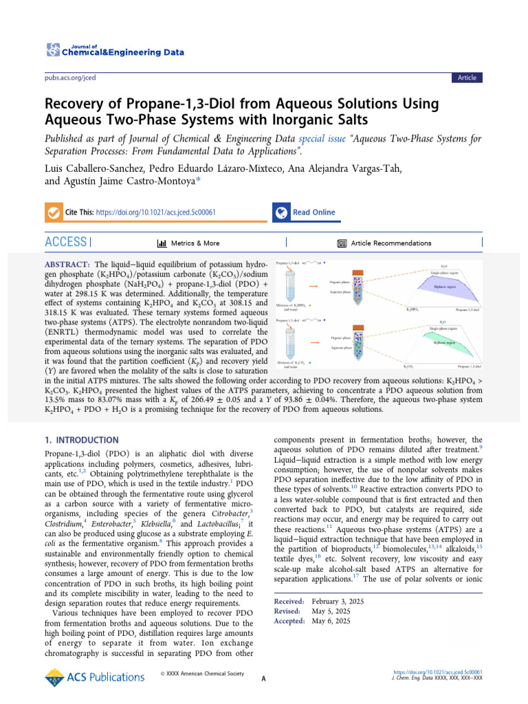 2025 - Recovery of Propane-1,3-Diol From Aqueous Solutions | PDF ...