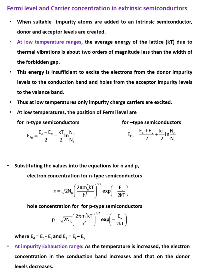 Fermi Level & Carrier Concentration in Semiconductors | PDF ...
