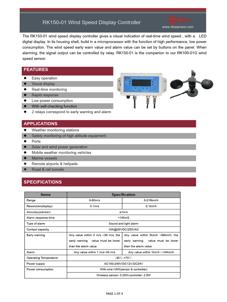RK150-01 Wind Speed Display Controller Specification v5.0 | PDF | Wind ...