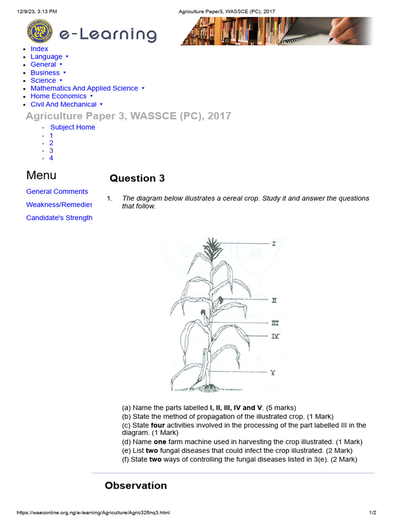 Agriculture Paper3, WASSCE (PC), 2017 | PDF | Maize | Botany