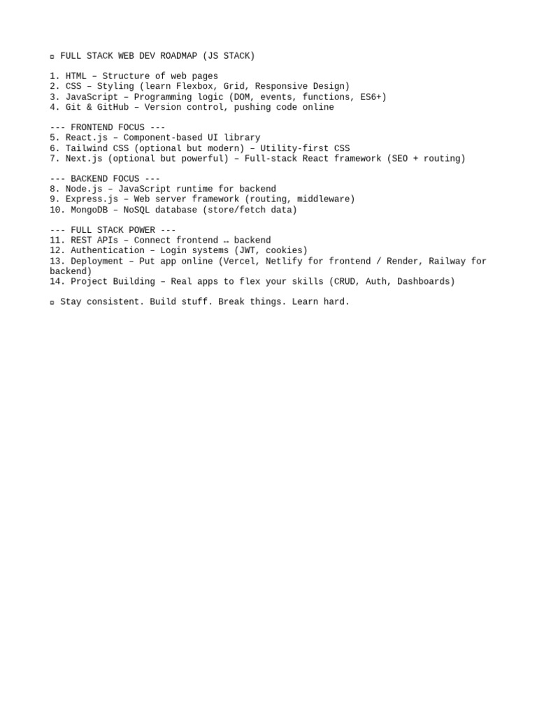Full Stack Web Development Roadmap | PDF