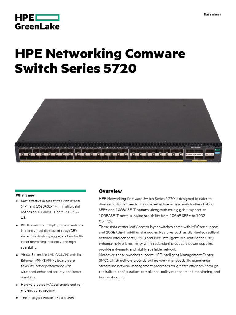 HPE Networking Comware Switch Series 5720 Data Sheet-PSN1014835118PKEN | PDF | Computer Network ...