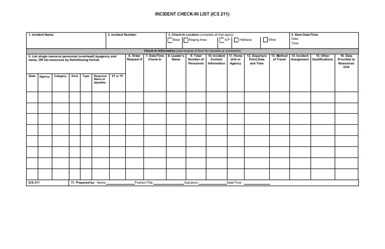 Ics Form 211, Incident Check-In List | PDF