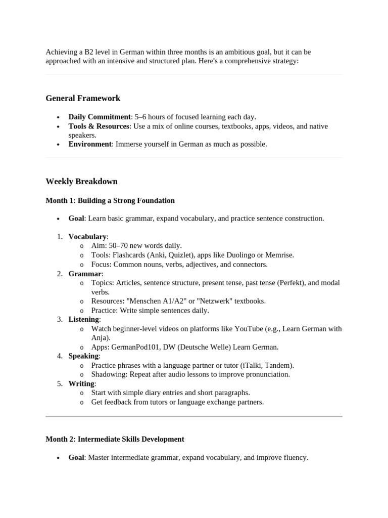 Achieving A B2 Level in German Within Three Months Is An Ambitious Goal ...