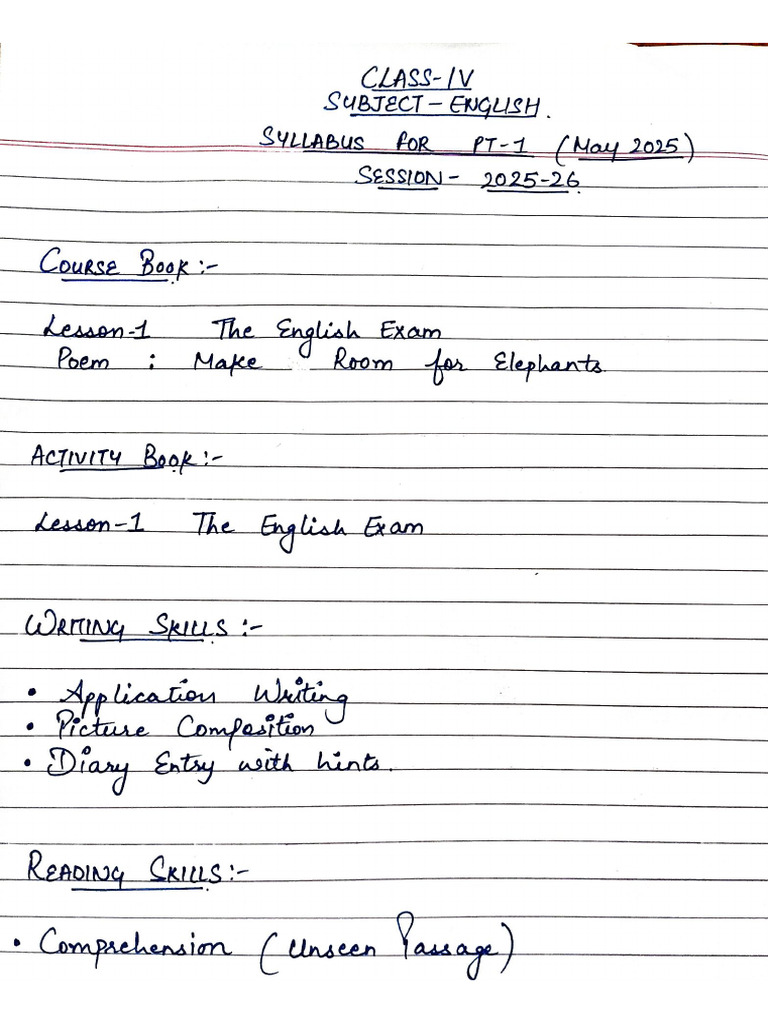 Class 4th Syllabus PT-1 (2025-26) | PDF