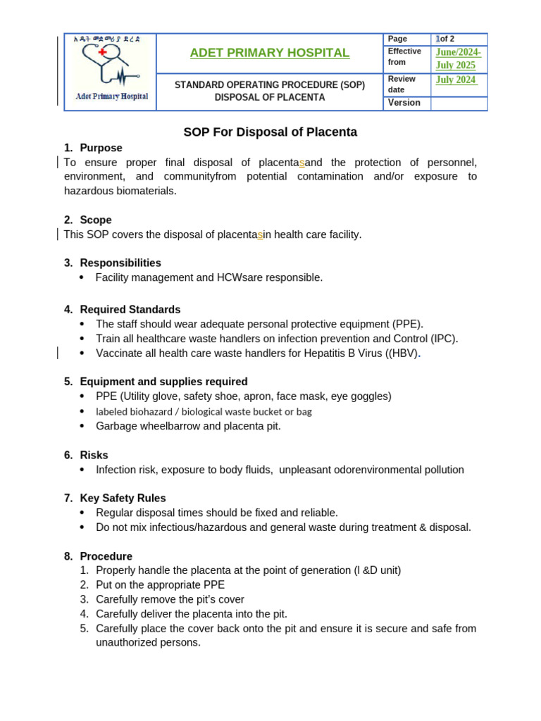 Disposal of Placenta | PDF | Personal Protective Equipment | Waste