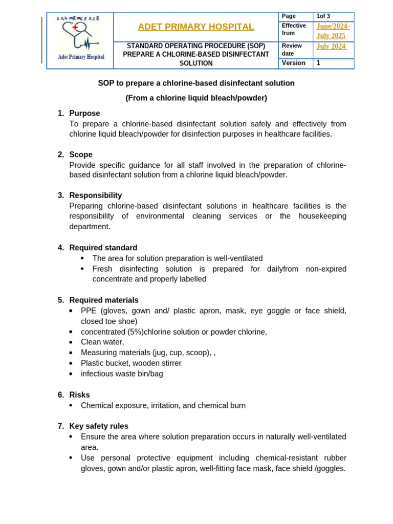 Chlorine Based Solution Preparation | PDF | Bleach | Chlorine