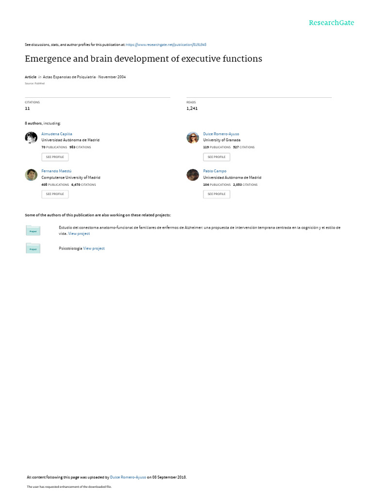 Emergence and Brain Development of Executive Functions | PDF | Working Memory | Executive Functions