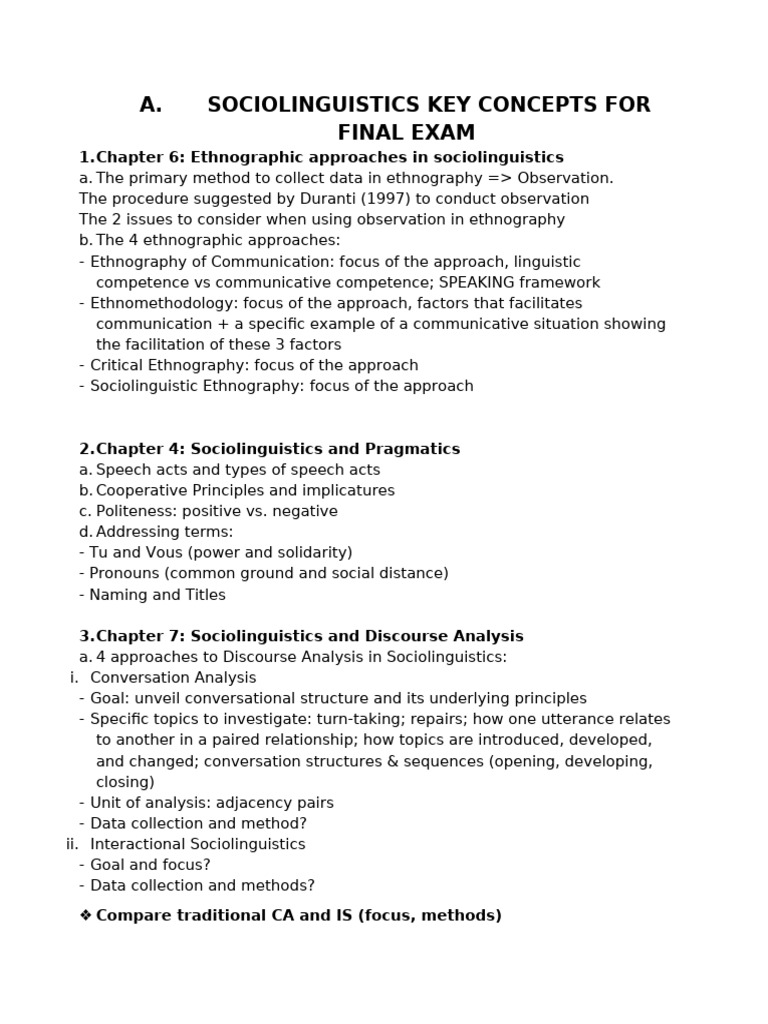 Key Sociolinguistics Concepts for Exams | PDF | Sociolinguistics ...