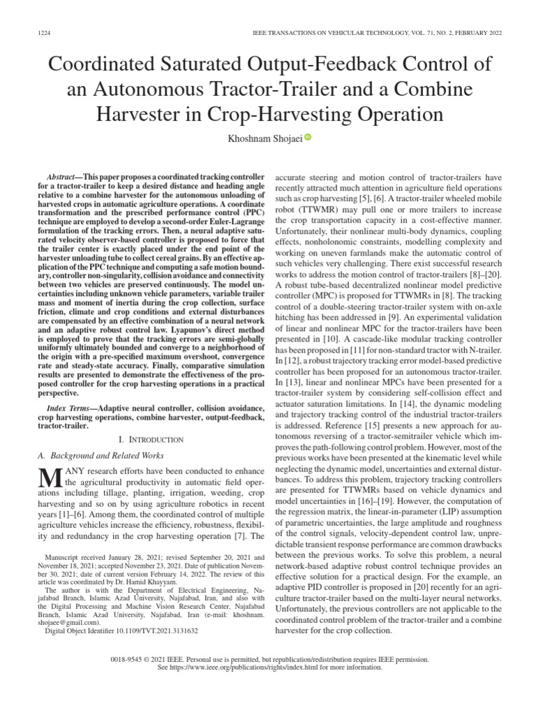 Coordinated Saturated Output-Feedback Control of An Autonomous Tractor ...