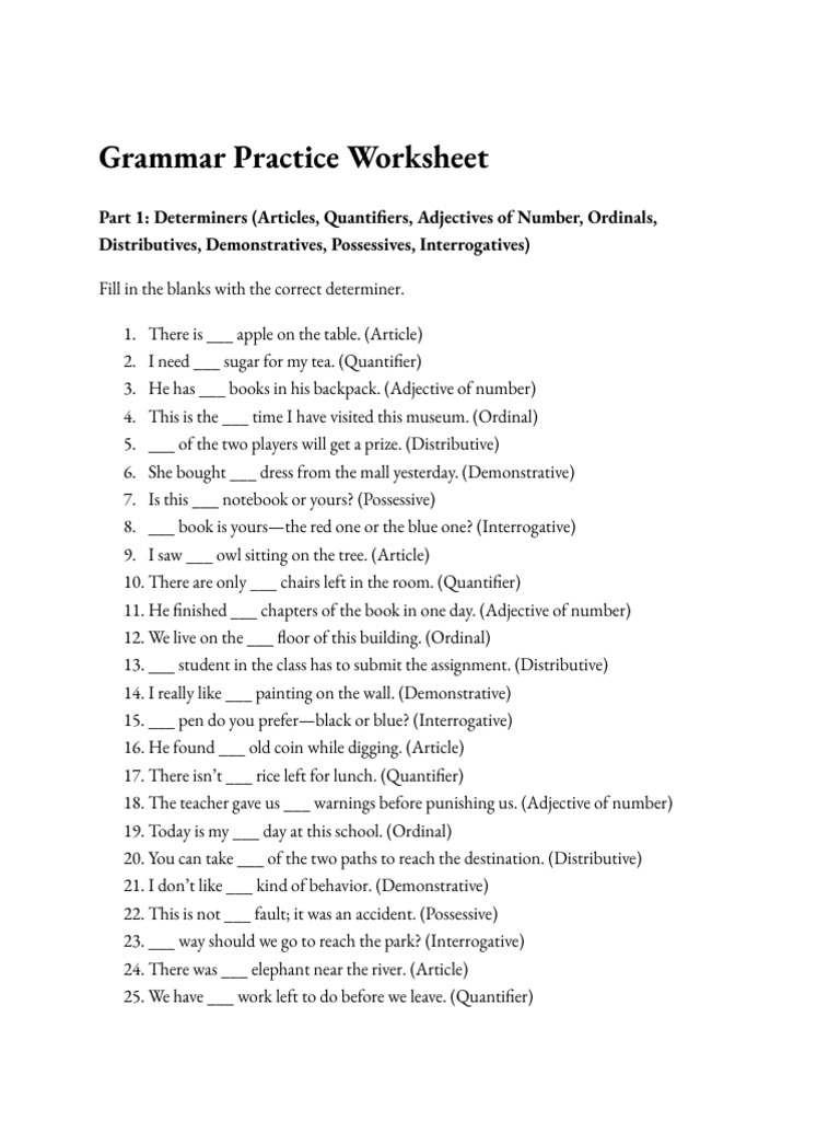 Grammar Practice Worksheet | PDF | Grammar | Language Mechanics