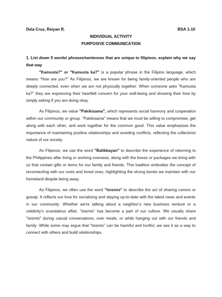 PURP COM (Individual Activity) | PDF | Body Language | Human Communication