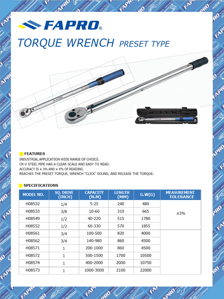 Preset Type Torque Wrench Overview | PDF
