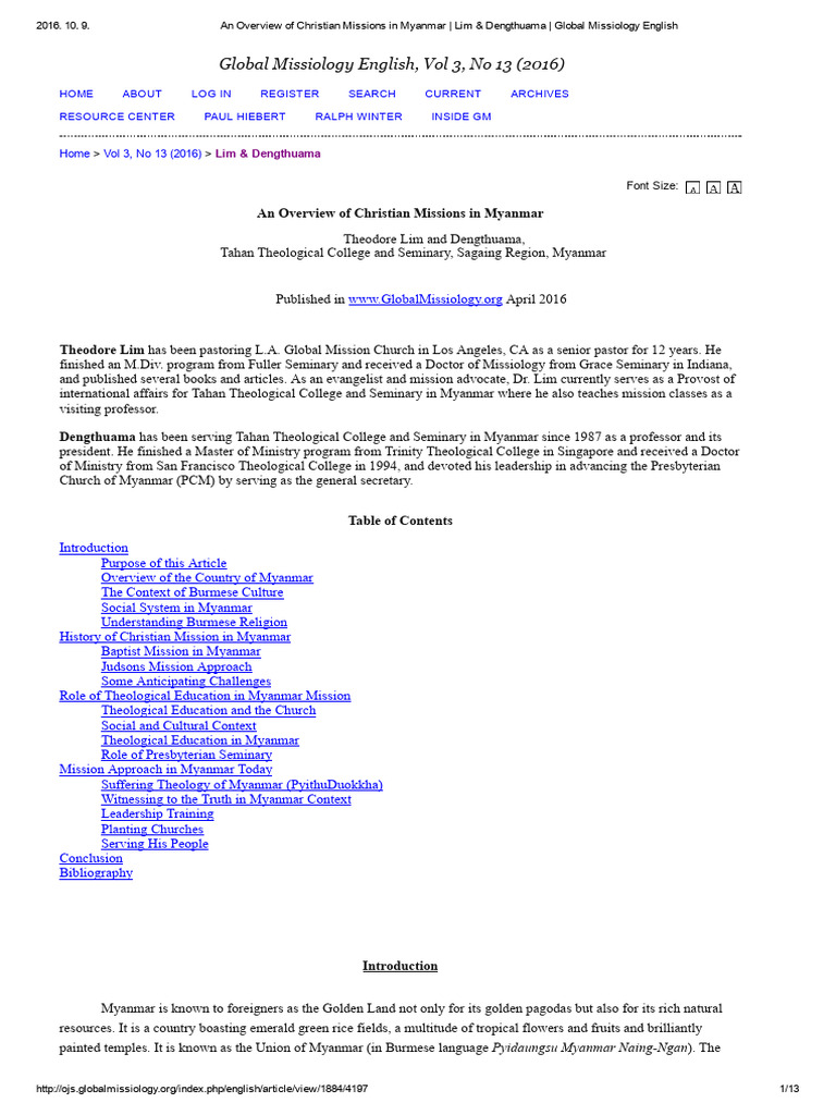 An Overview of Christian Missions in Myanmar - Lim & Dengthuama ...