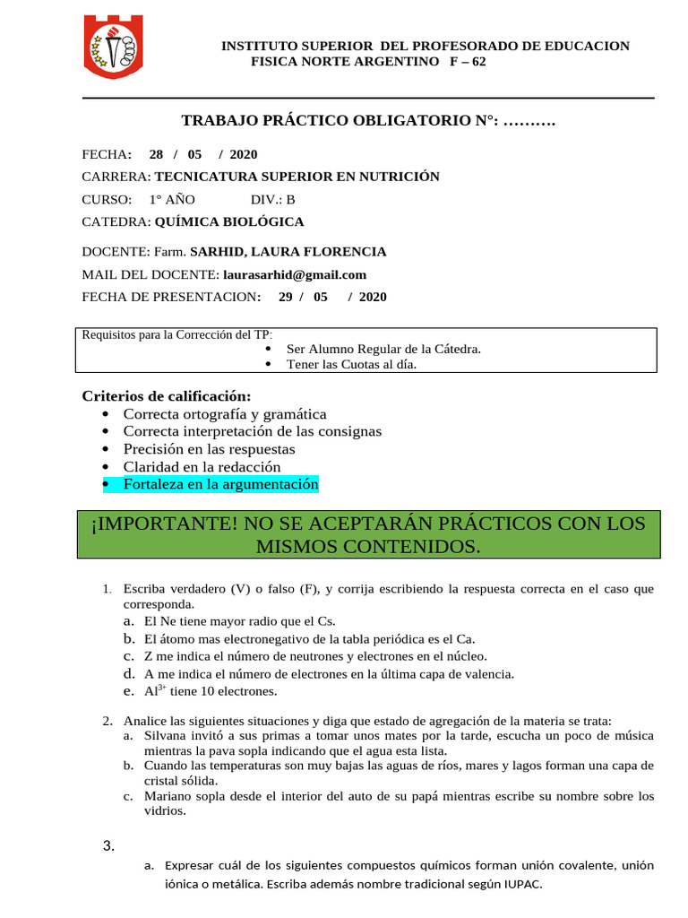 Formato TP | PDF | Química | Ciencias fisicas