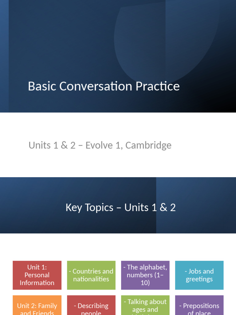 Conversation Practice - Units 1 and 2 | PDF