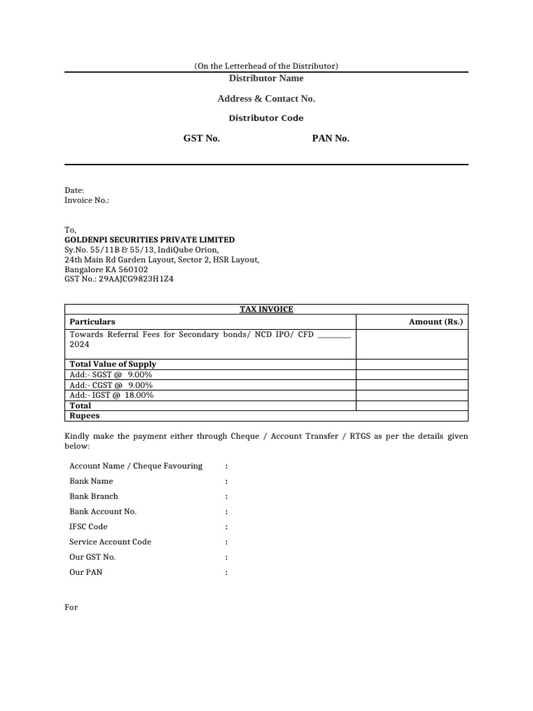 Tax Invoice Format - GSPL | PDF