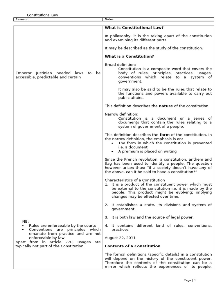 Constitutional Law Class Notes & Research 2 | PDF | Separation Of ...