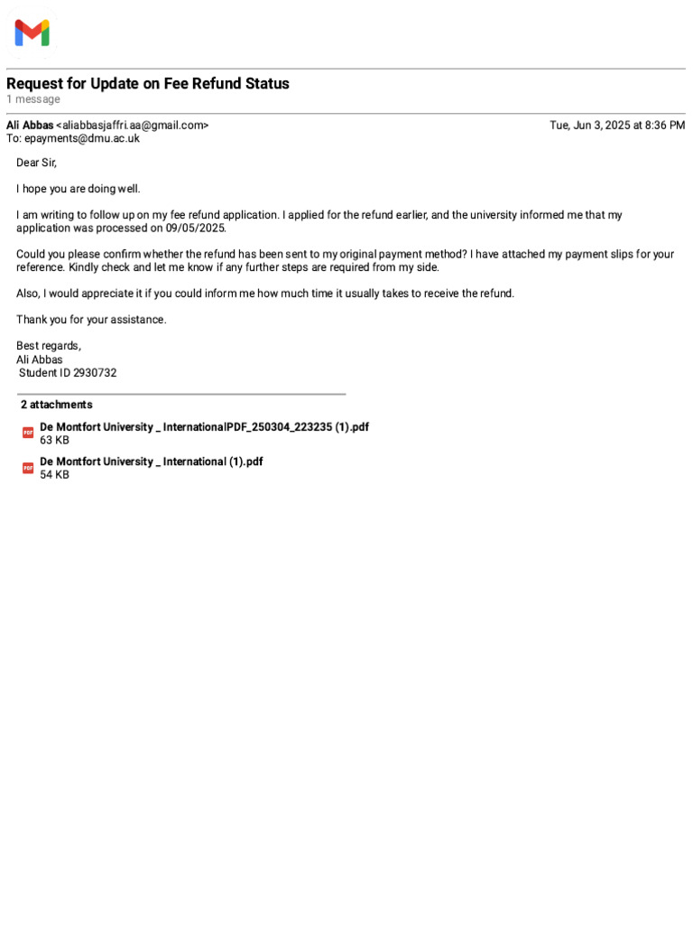 DMU Refund Status Inquiry | PDF