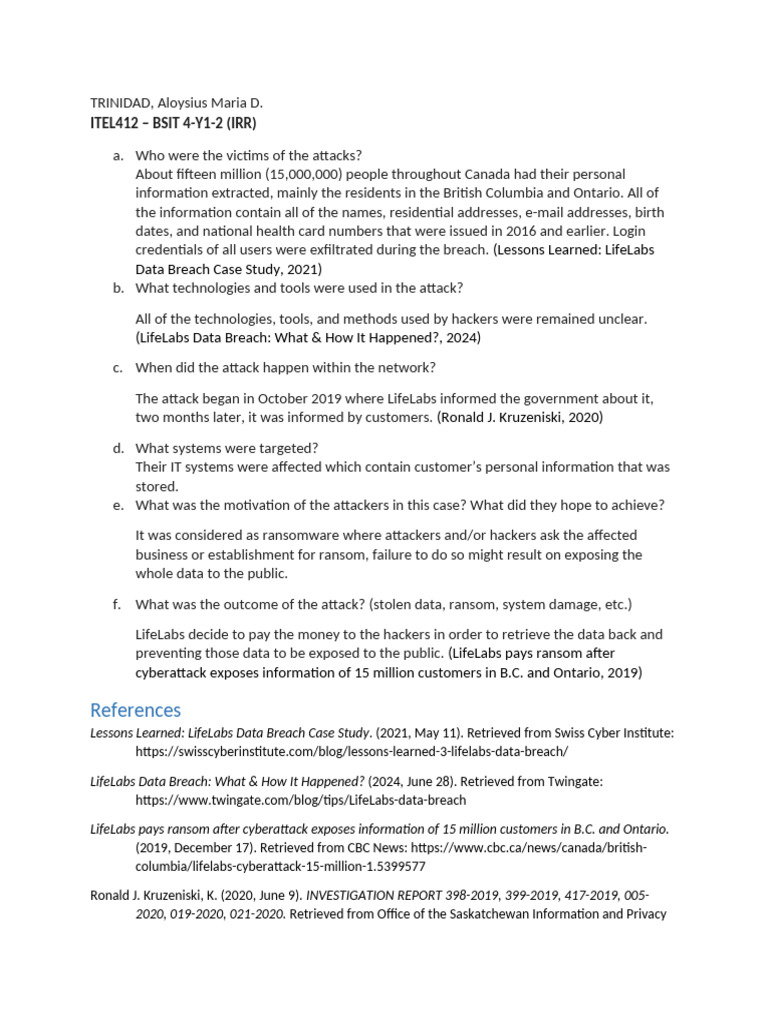 1.1.6 Lab - Cybersecurity Case Studies - TRINIDAD | PDF | Security | Computer Security
