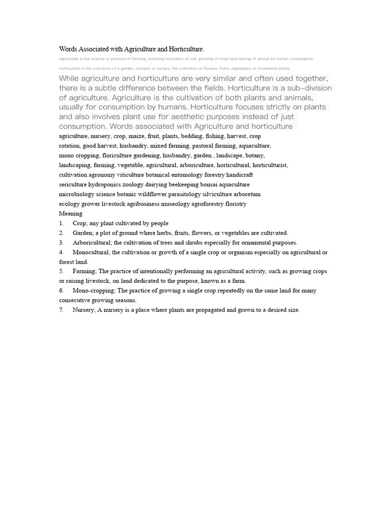 Key Terms in Agriculture & Horticulture | PDF