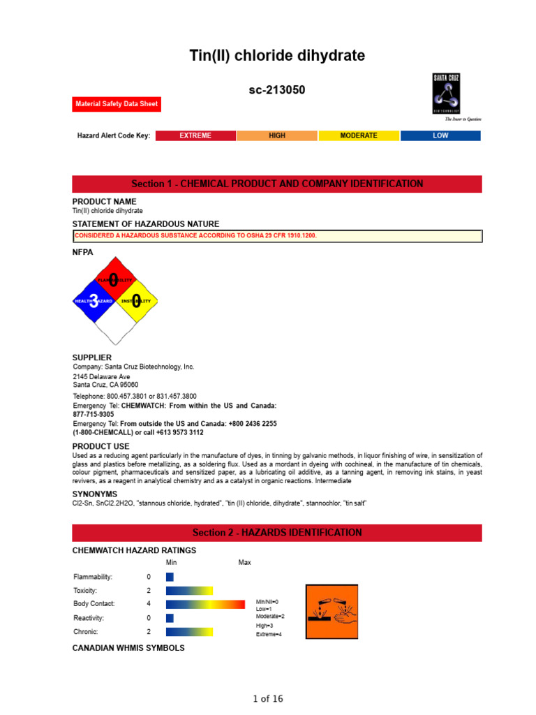 Tin (II) Chloride Dihydrate | PDF | Lung | Cough