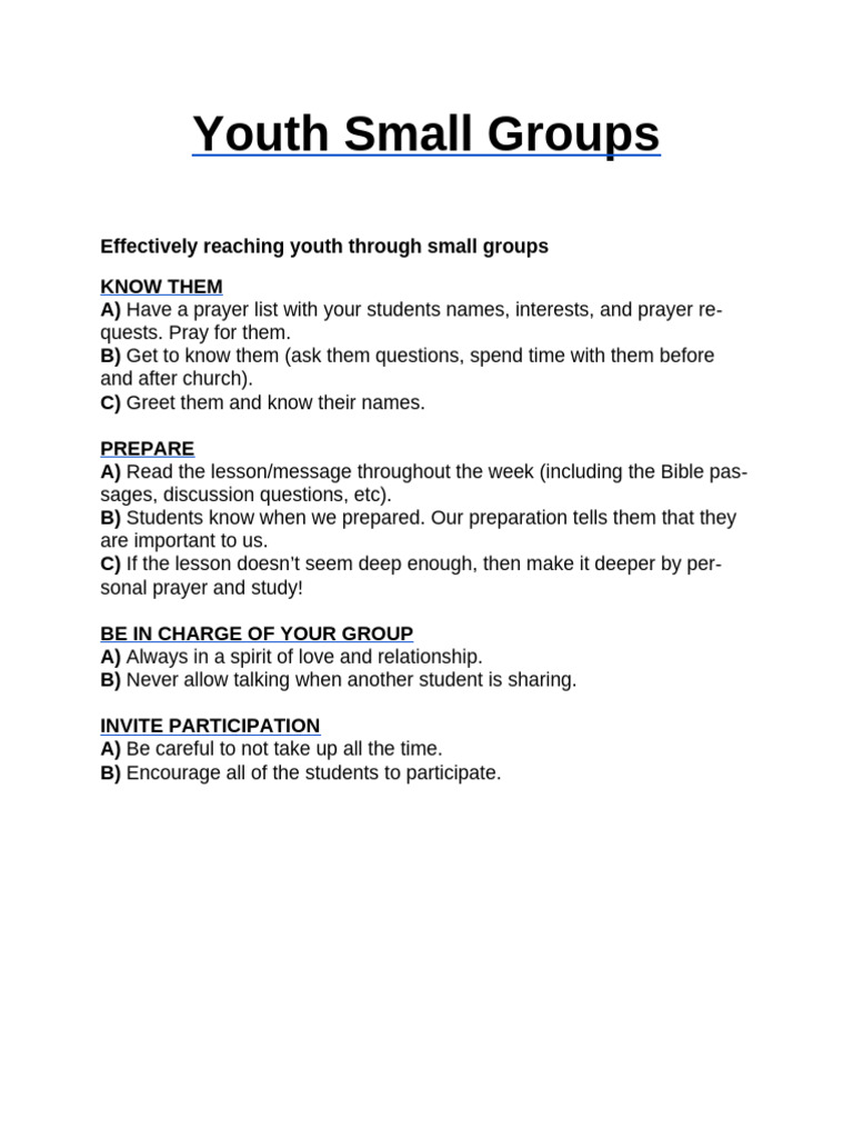 Youth Small Groups | PDF