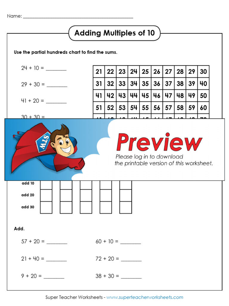 Adding Multiples of 10 Hundreds Chart | PDF