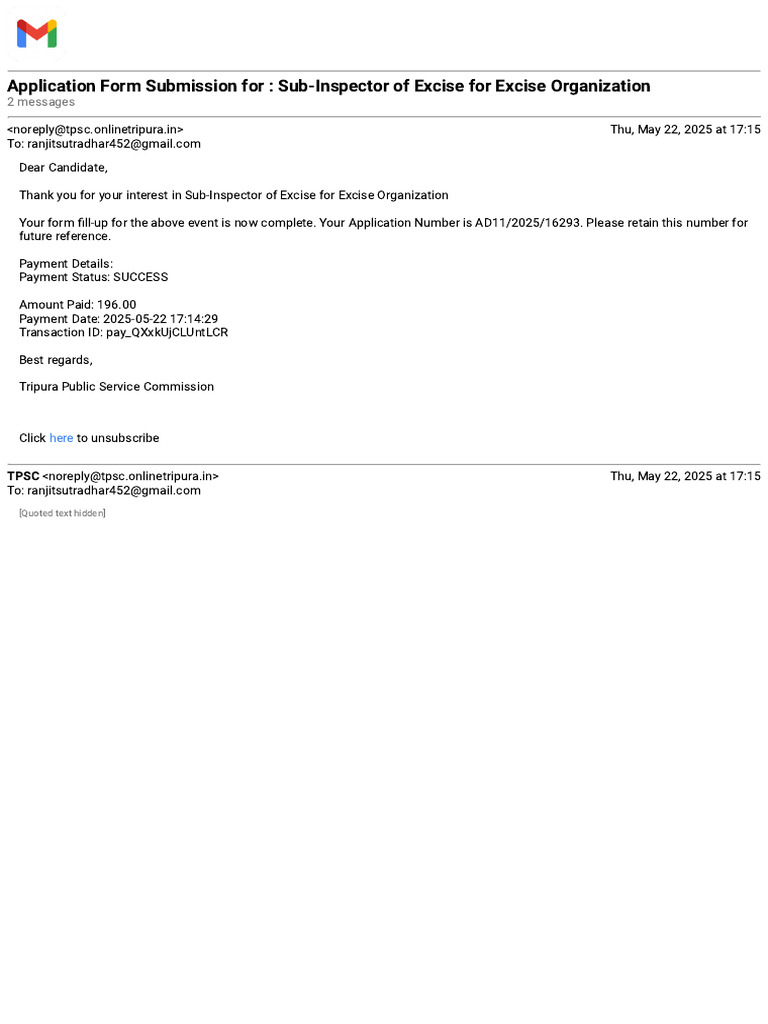 Gmail - Application Form Submission For - Sub-Inspector of Excise For ...