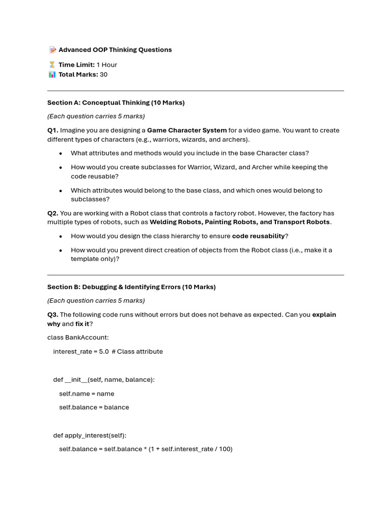 Advanced OOP Thinking Questions | PDF | Inheritance (Object Oriented Programming) | Class ...