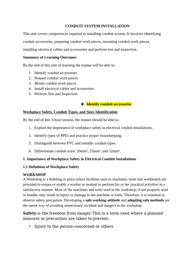 Conduit Types, and Sizes Identification | PDF | Personal Protective ...