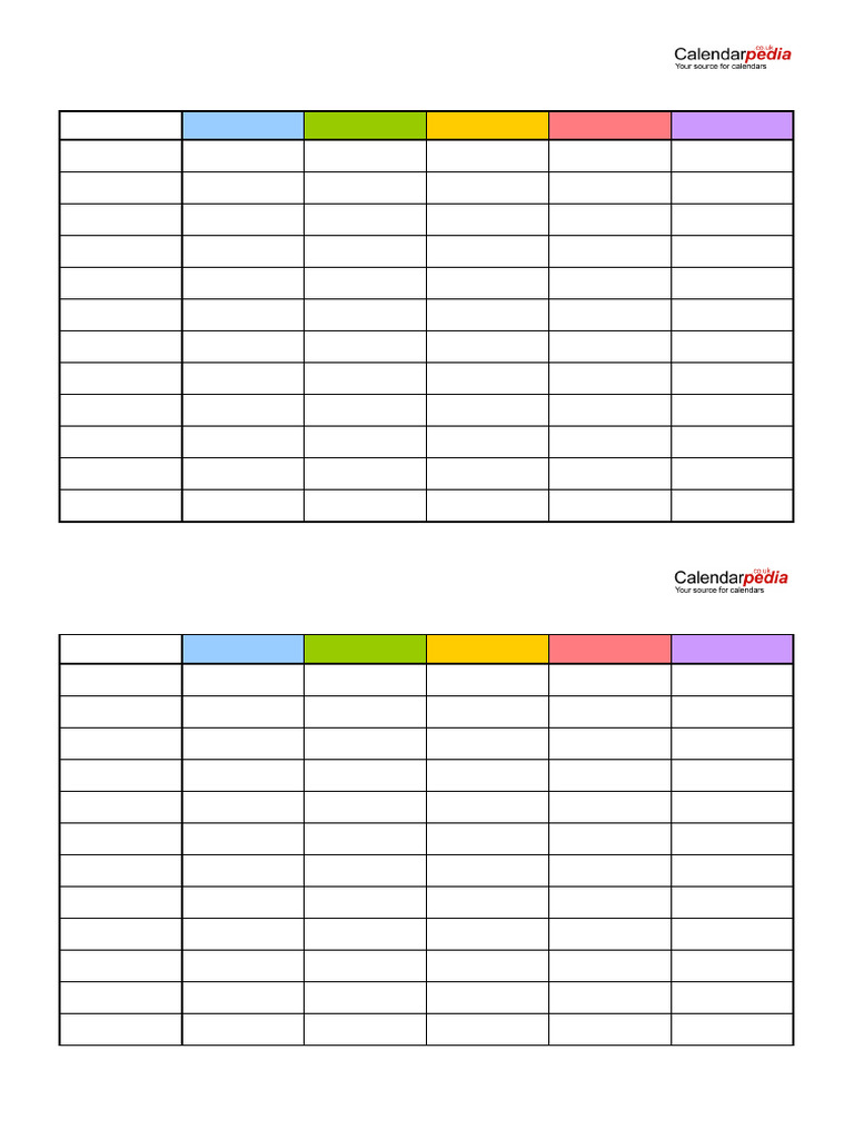 Timetable Monday To Friday 2 On 1 Page in Colour | PDF