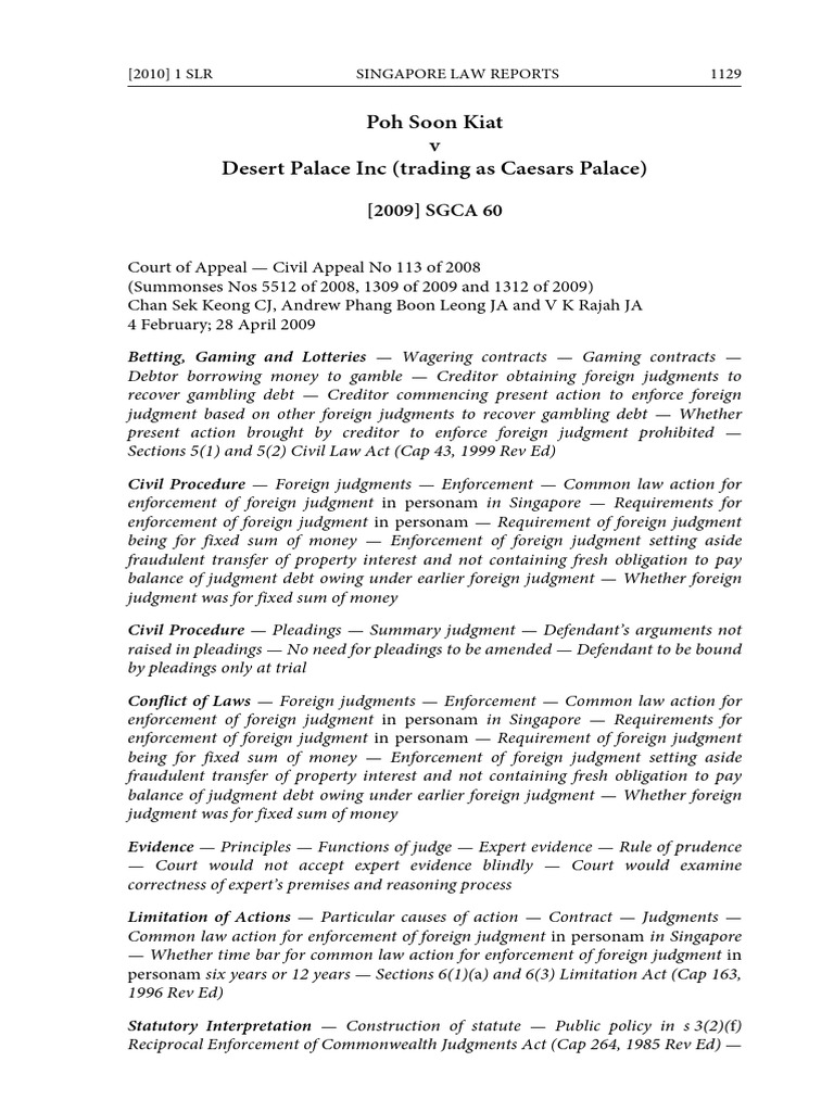 Poh Soon Kiat V Desert Palace Inc (Trading As Caesars Palace) (2010) 1 ...