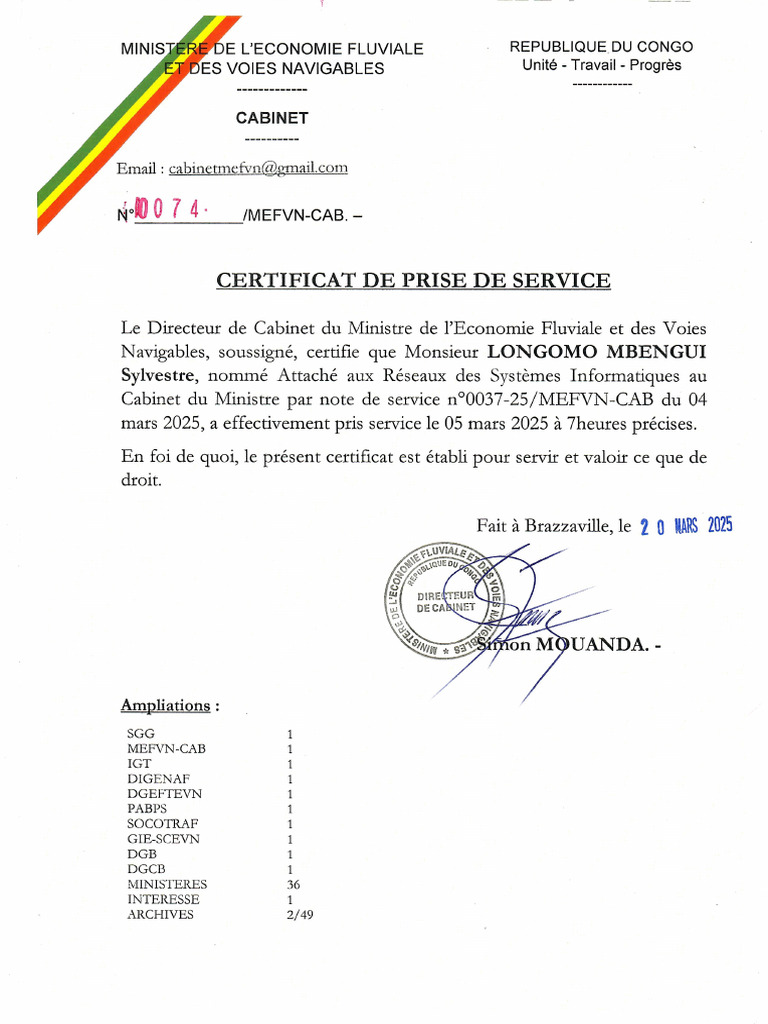 Certificat de Présence Au Poste | PDF