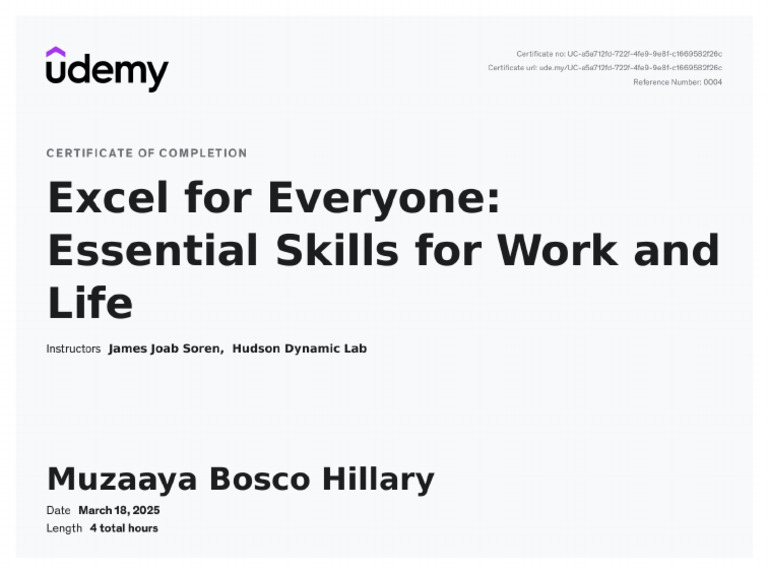 Certificate of Complete-Excel | PDF