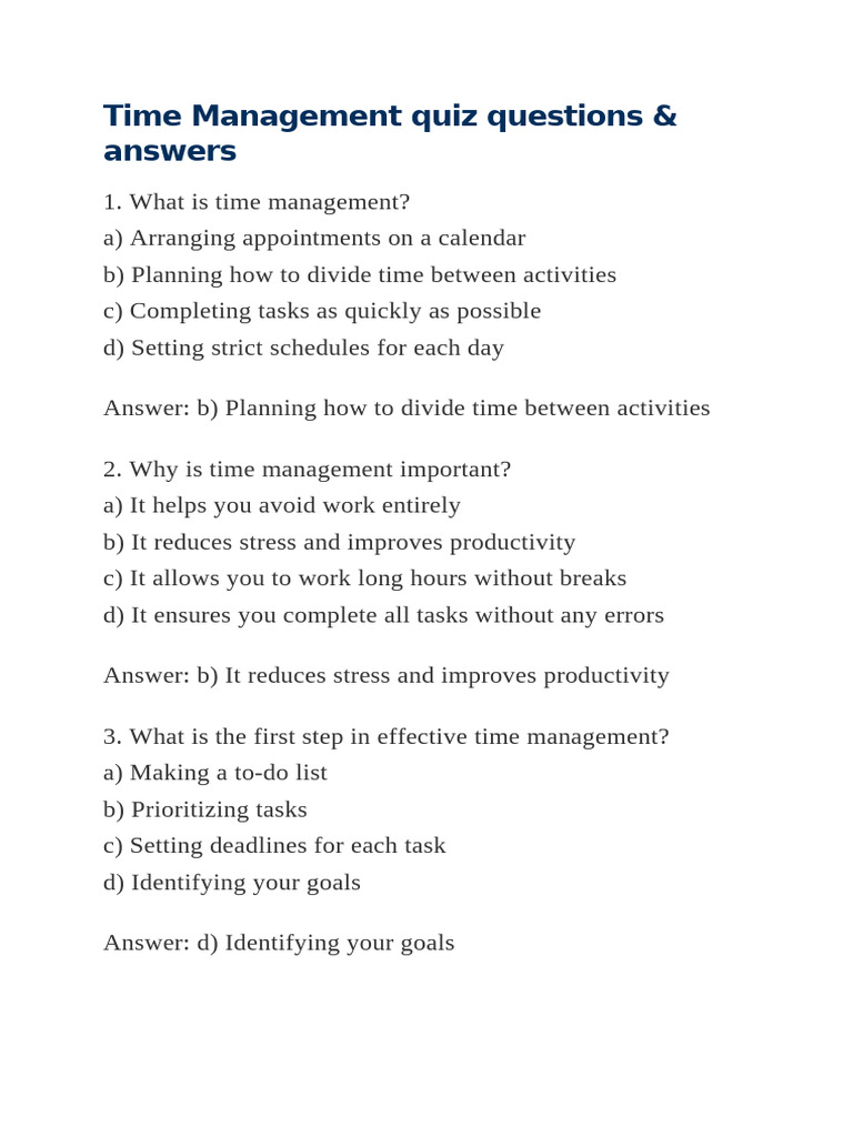 Time Management Quiz and Insights | PDF | Time Management ...