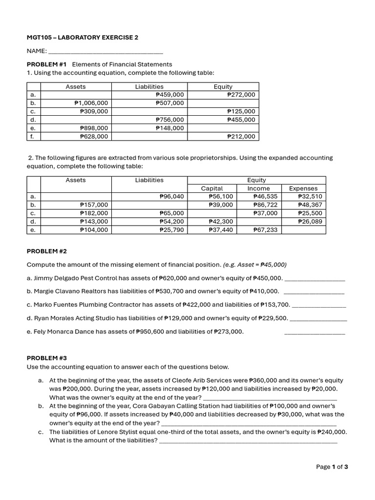 Financial Statement Analysis Exercises | PDF | Debits And Credits ...