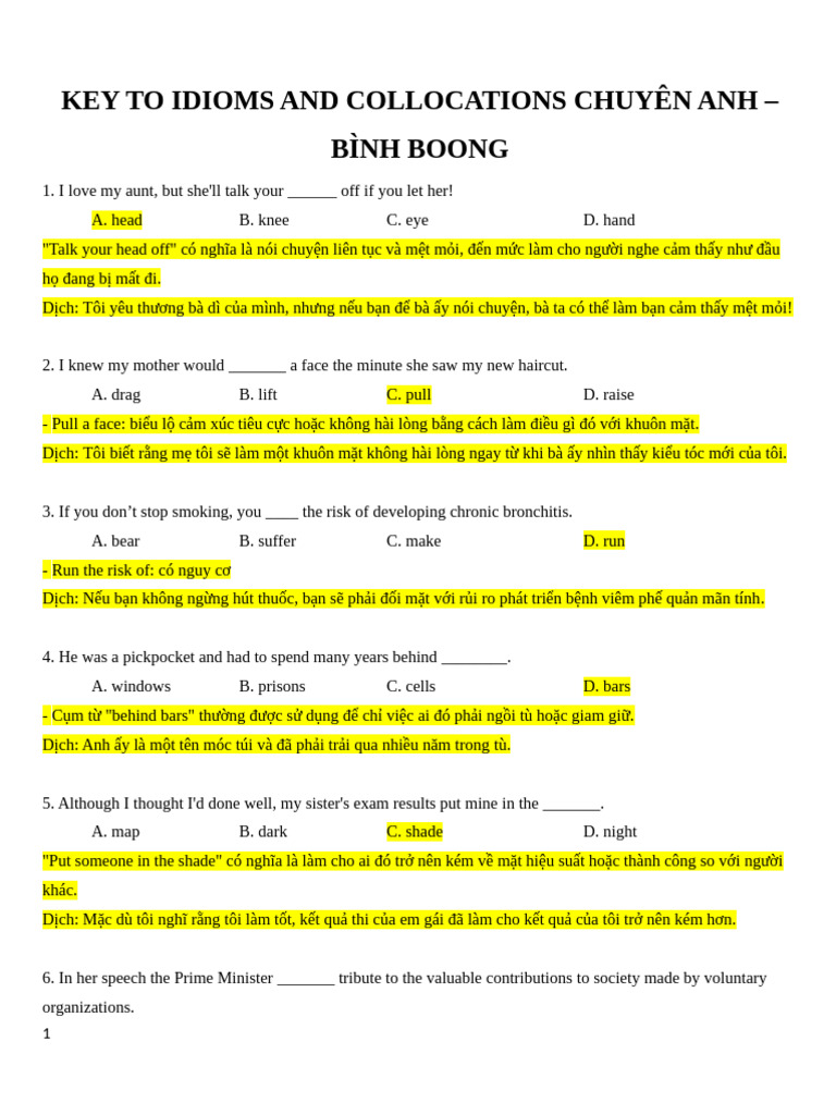 Key To Idioms and Collocations Chuyên Anh | PDF