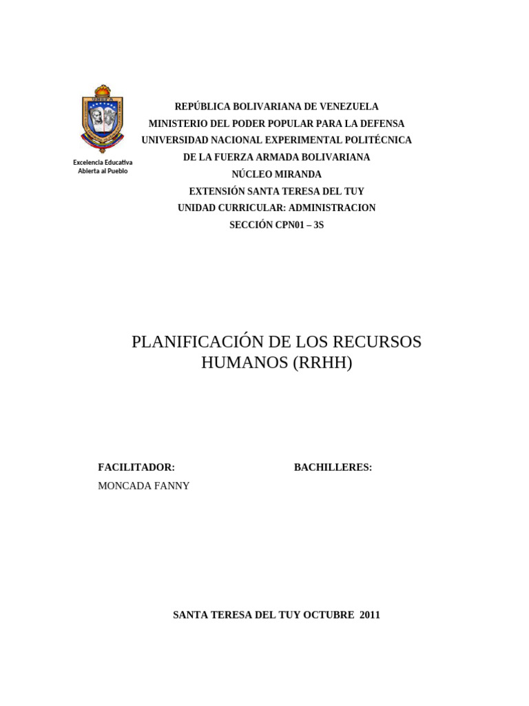 Informe Exposicion RRHH | PDF | Gestión de recursos humanos | Planificación
