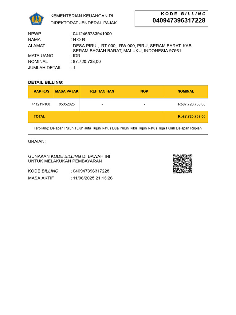 Kode Billing Pajak Kementerian Keuangan | PDF
