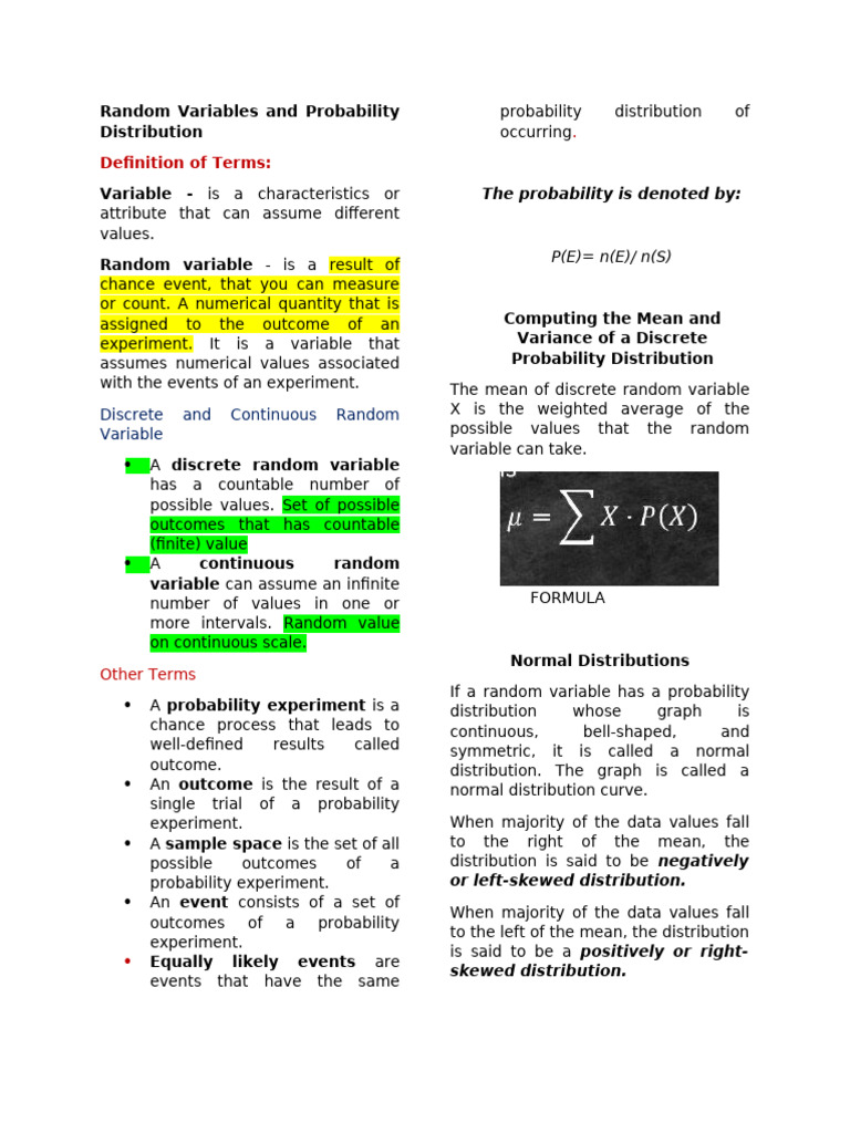 Reviewer in Stats and Probability | PDF | Probability Distribution | Random Variable