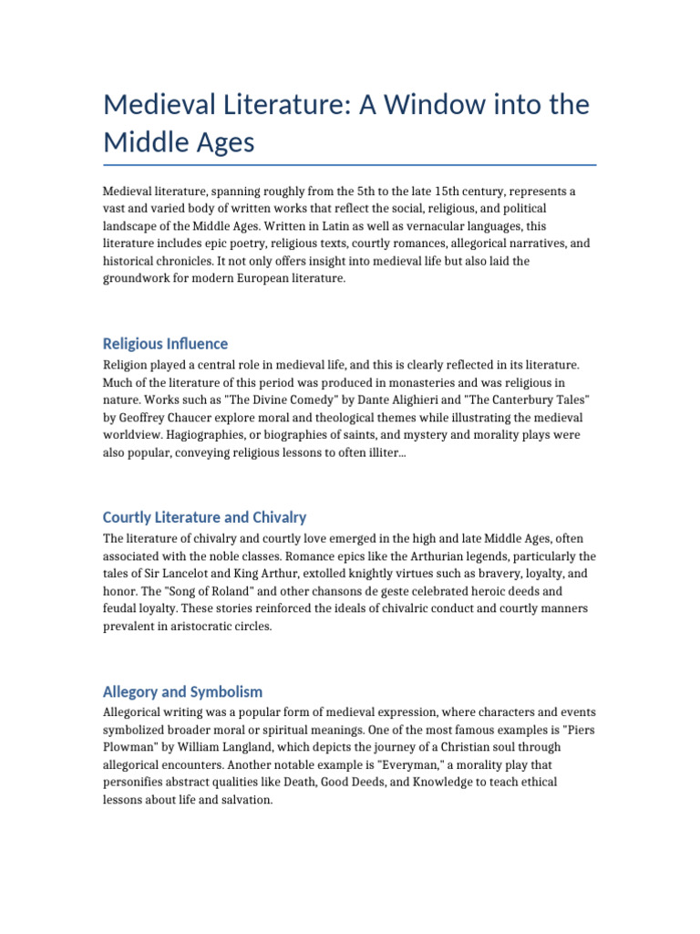 Medieval Literature Essay | PDF | Medieval Literature | Chivalry